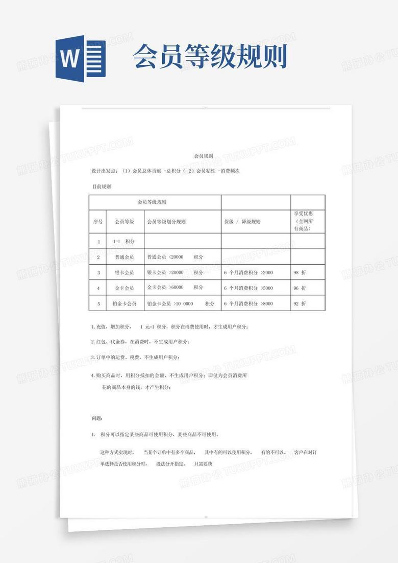 会员等级规则Word模板下载 编号qzgbxnpd 熊猫办公