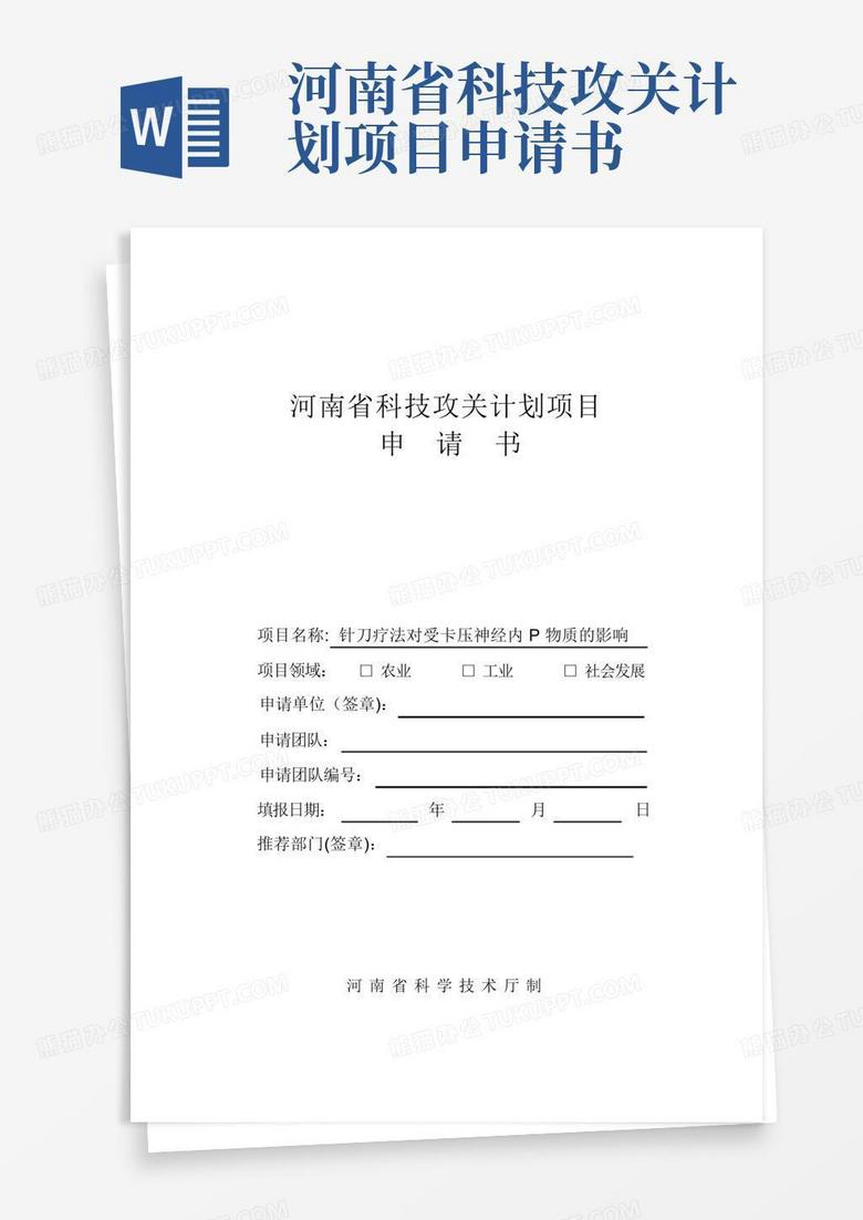 河南省科技攻关计划项目申请书Word模板下载 编号lzgnkegz 熊猫办公