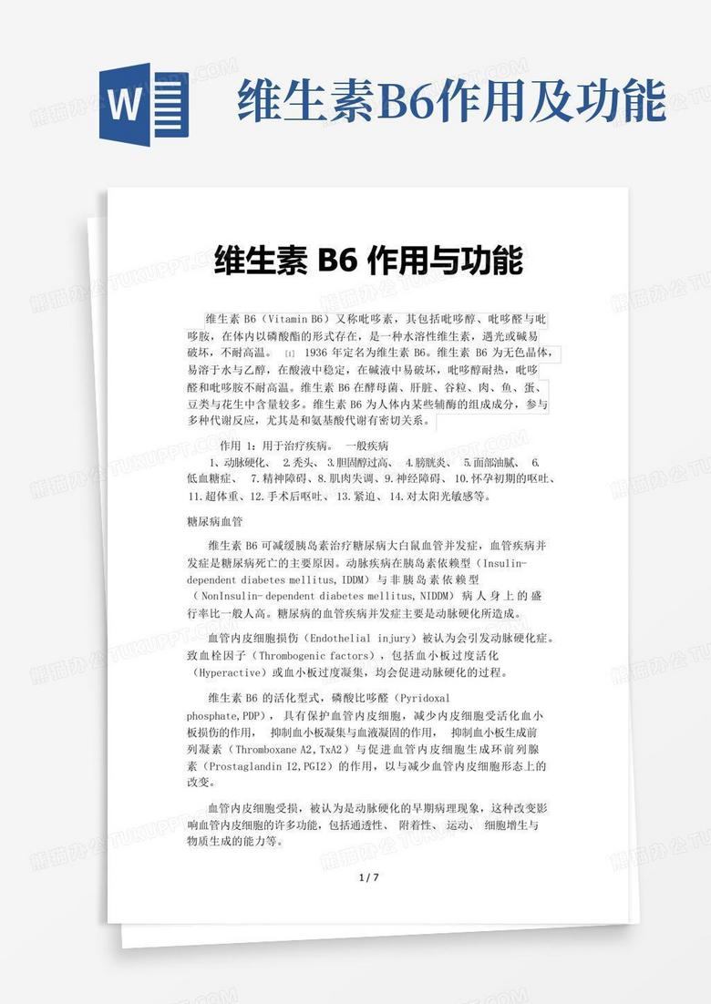 维生素b6作用及功能Word模板下载 编号ljanmoxa 熊猫办公