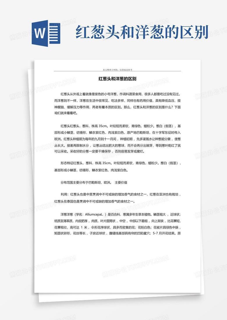 红葱头和洋葱的区别Word模板下载 编号lojaozaz 熊猫办公