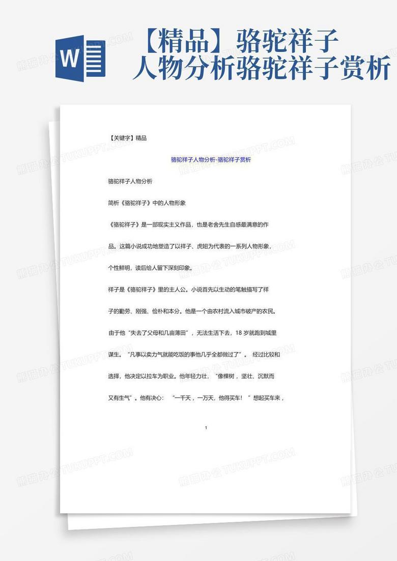 精品骆驼祥子人物分析骆驼祥子赏析Word模板下载 编号lyepavna 熊猫办公