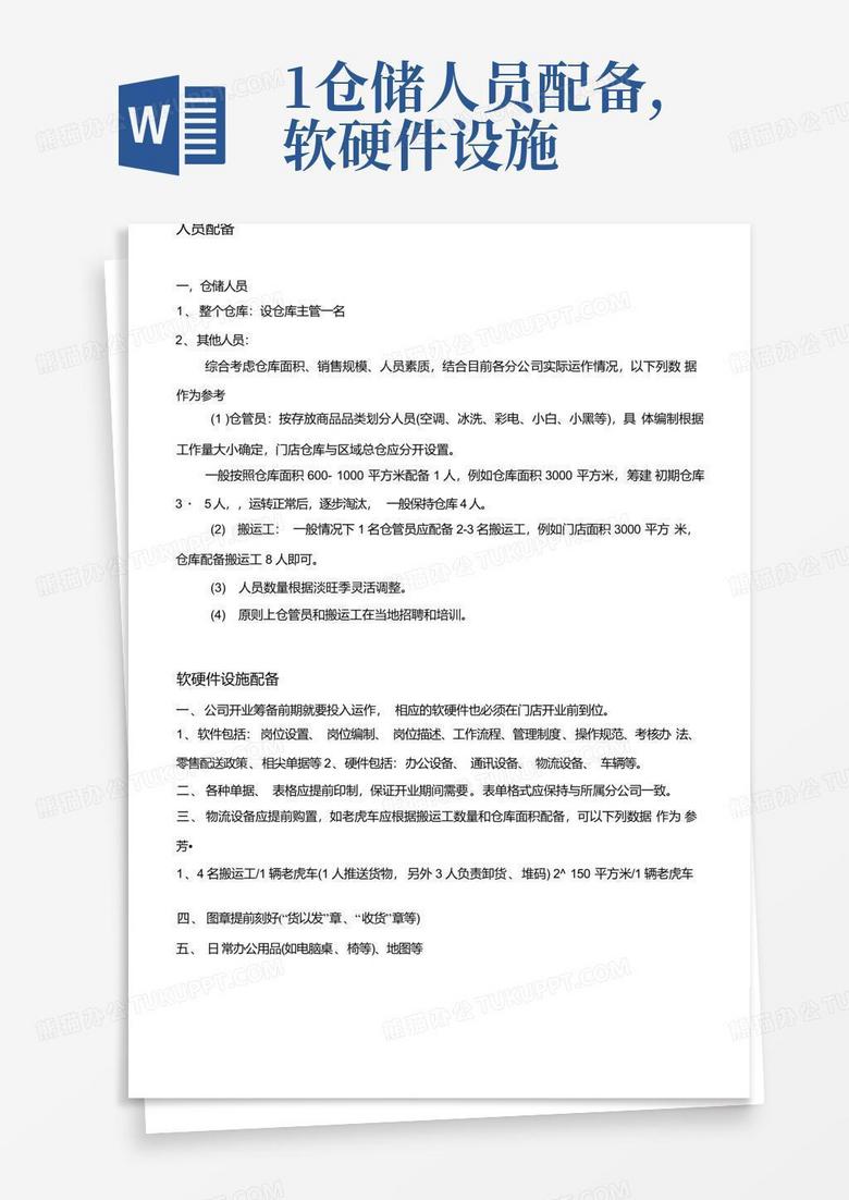 1仓储人员配备 软硬件设施Word模板下载 编号qrzgmnmr 熊猫办公