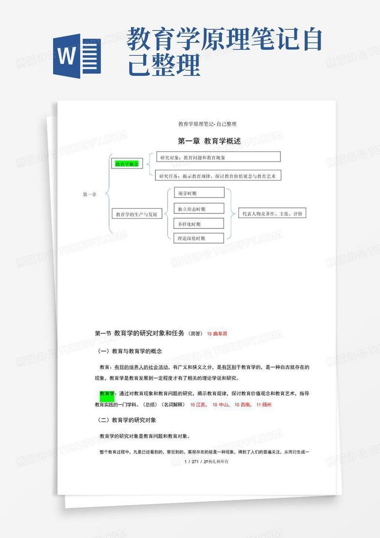 教育学原理笔记 自己整理Word模板下载 编号qzgmjepm 熊猫办公