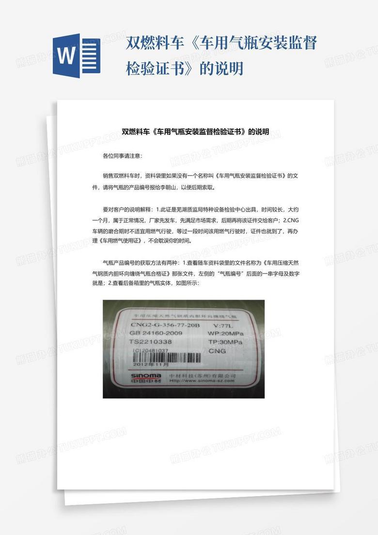 双燃料车车用气瓶安装监督检验证书的说明Word模板下载 编号qebwyxbz 熊猫办公