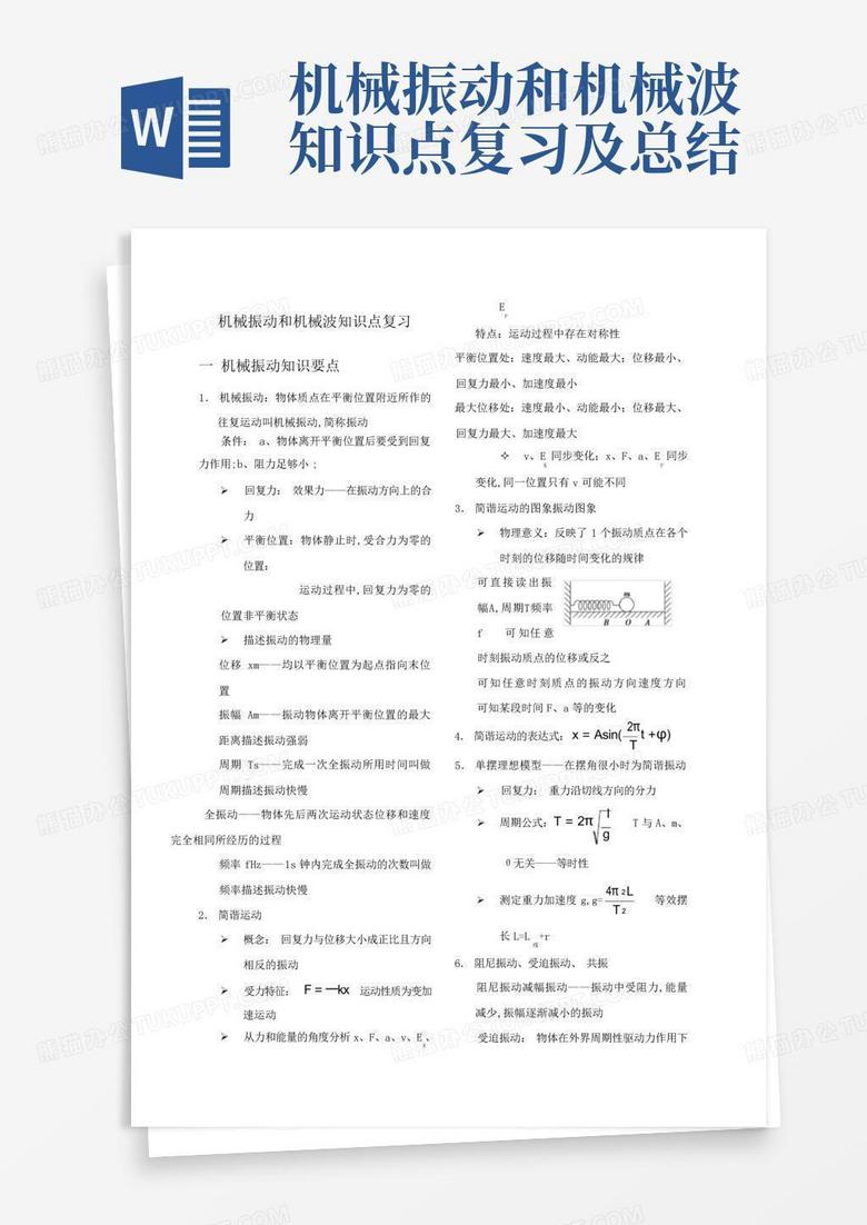 机械振动和机械波知识点复习及总结Word模板下载 编号qdodwjad 熊猫办公