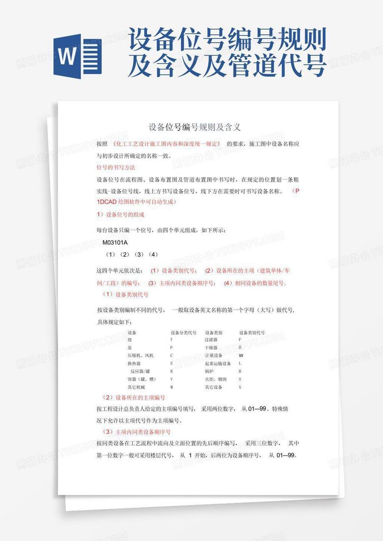 设备位号编号规则及含义及管道代号Word模板下载 编号qkrdeovr 熊猫办公