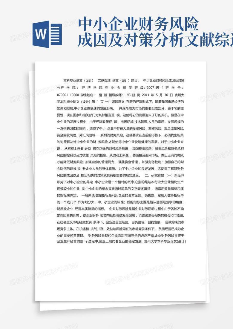 中小企业财务风险成因及对策分析文献综述Word模板下载 编号qrzwbkbe 熊猫办公