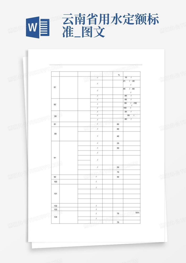 云南省用水定额标准 图文Word模板下载 编号lkrddrwp 熊猫办公