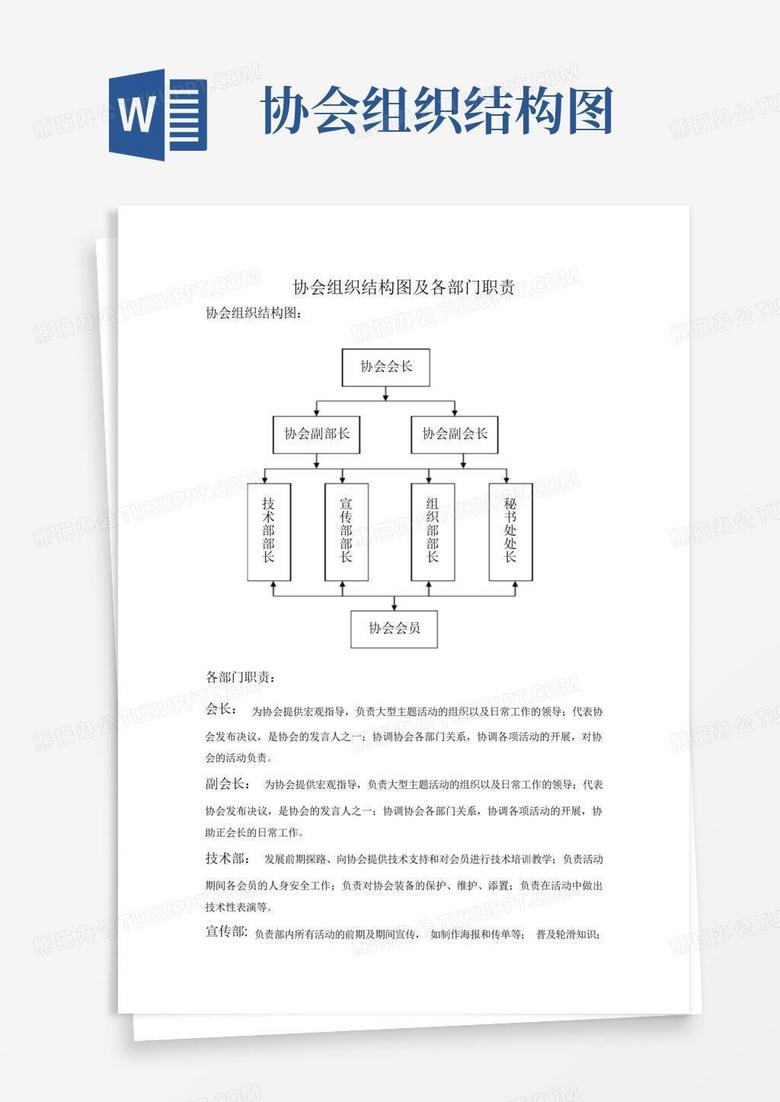协会组织结构图Word模板下载 编号qojwrjow 熊猫办公
