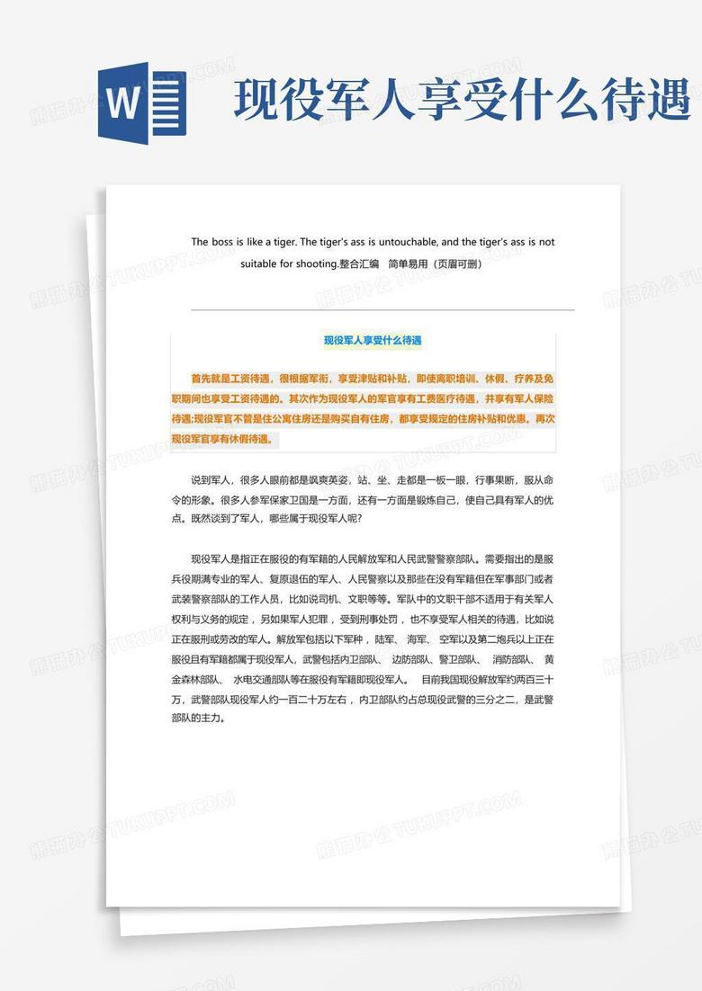 现役军人享受什么待遇Word模板下载 编号lnnngzmp 熊猫办公
