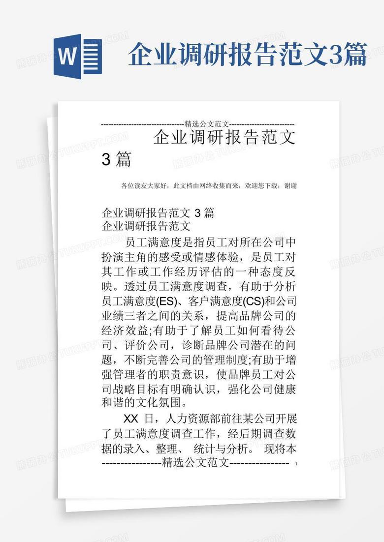 企业调研报告范文3篇Word模板下载 编号lmgrmnkp 熊猫办公