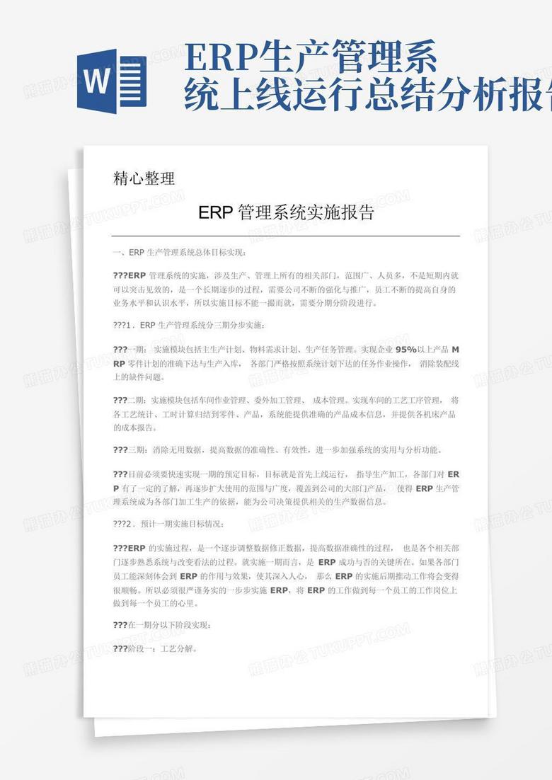 erp生产管理系统上线运行总结分析报告Word模板下载 编号qwayoard 熊猫办公