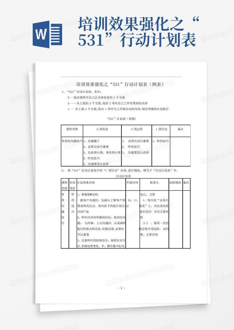 培训效果强化之531行动计划表Word模板下载 编号qapdprbo 熊猫办公