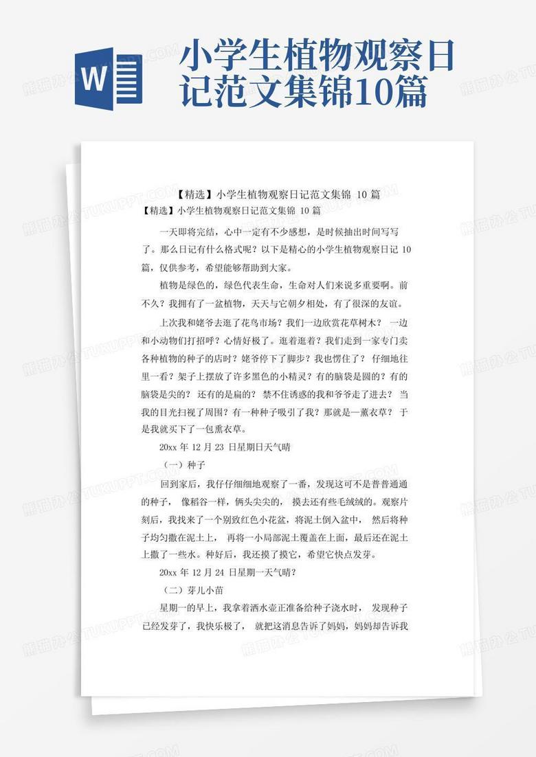 小学生植物观察日记范文集锦10篇Word模板下载 编号lzgzadgm 熊猫办公