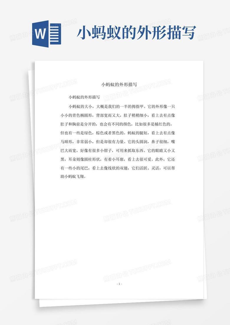 小蚂蚁的外形描写Word模板下载 编号qrznzarr 熊猫办公