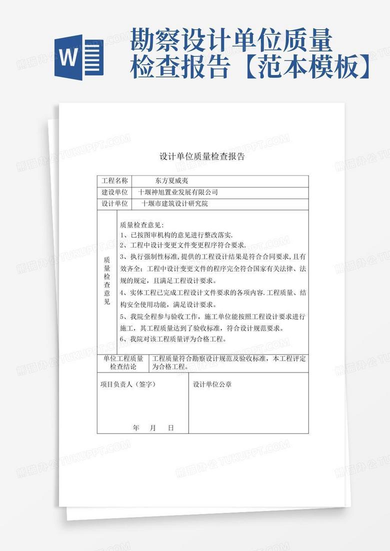 勘察设计单位质量检查报告范本Word模板下载 编号qkrevpvy 熊猫办公