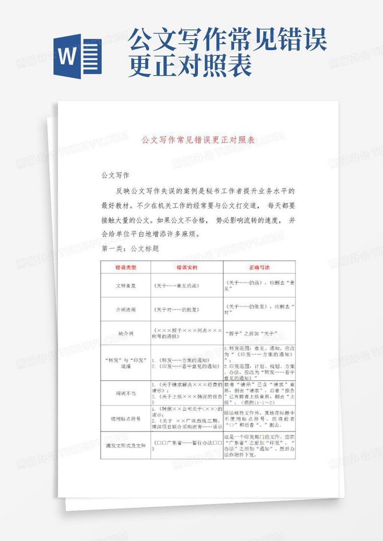 公文写作常见错误更正对照表Word模板下载 编号lamgkjvw 熊猫办公