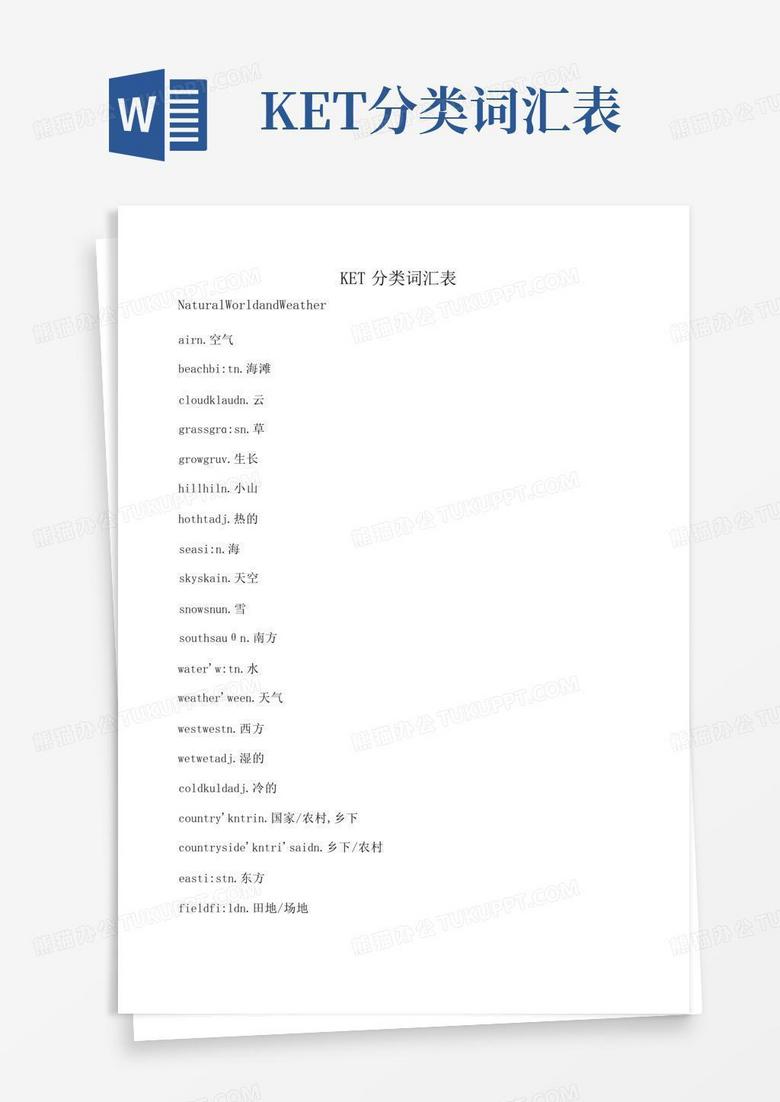 ket分类词汇表Word模板下载 编号lojnrzwg 熊猫办公