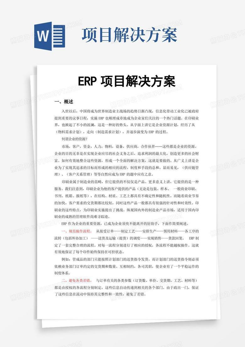 erp项目解决方案Word模板下载 熊猫办公