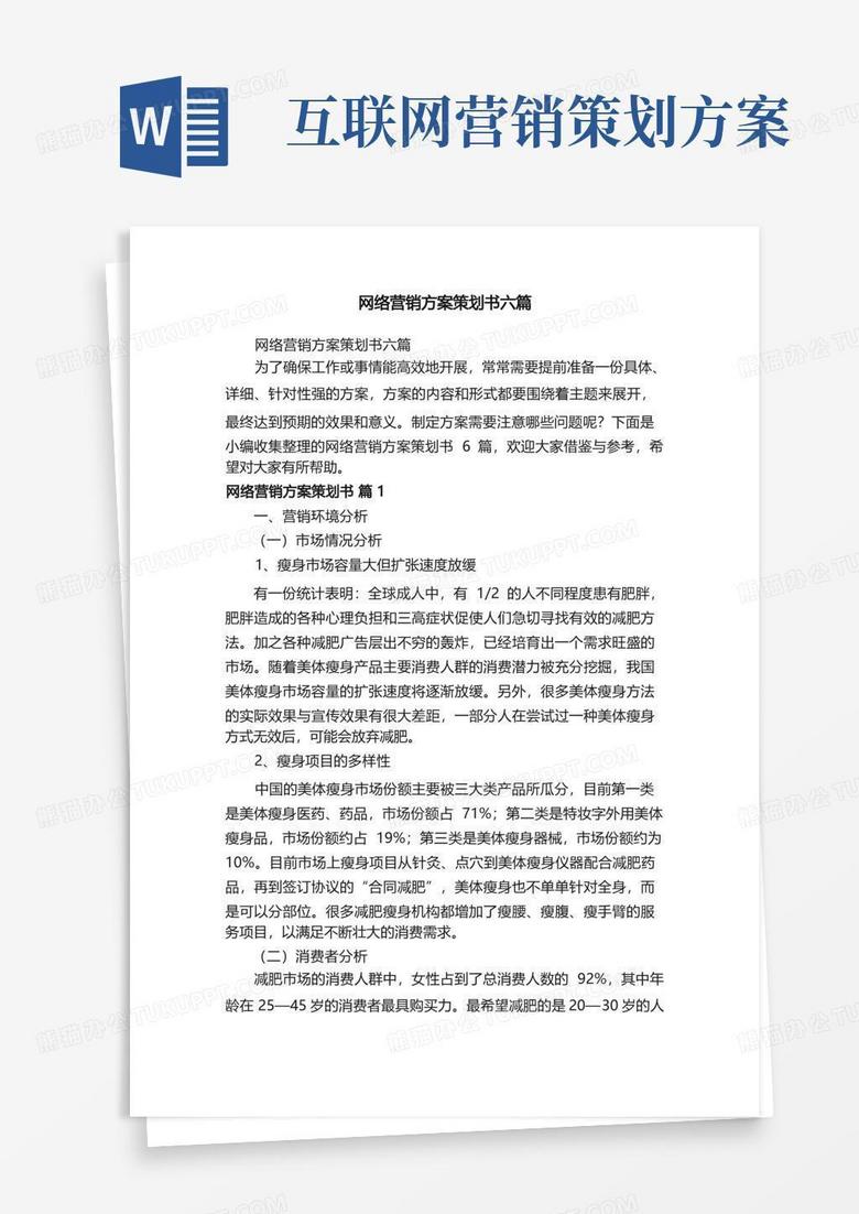 网络营销方案策划书六篇Word模板下载 熊猫办公