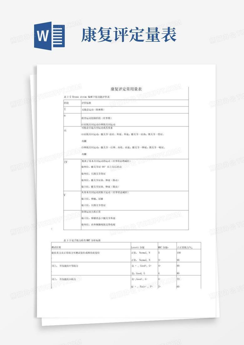康复评定量表Word模板下载 编号ljewykgy 熊猫办公