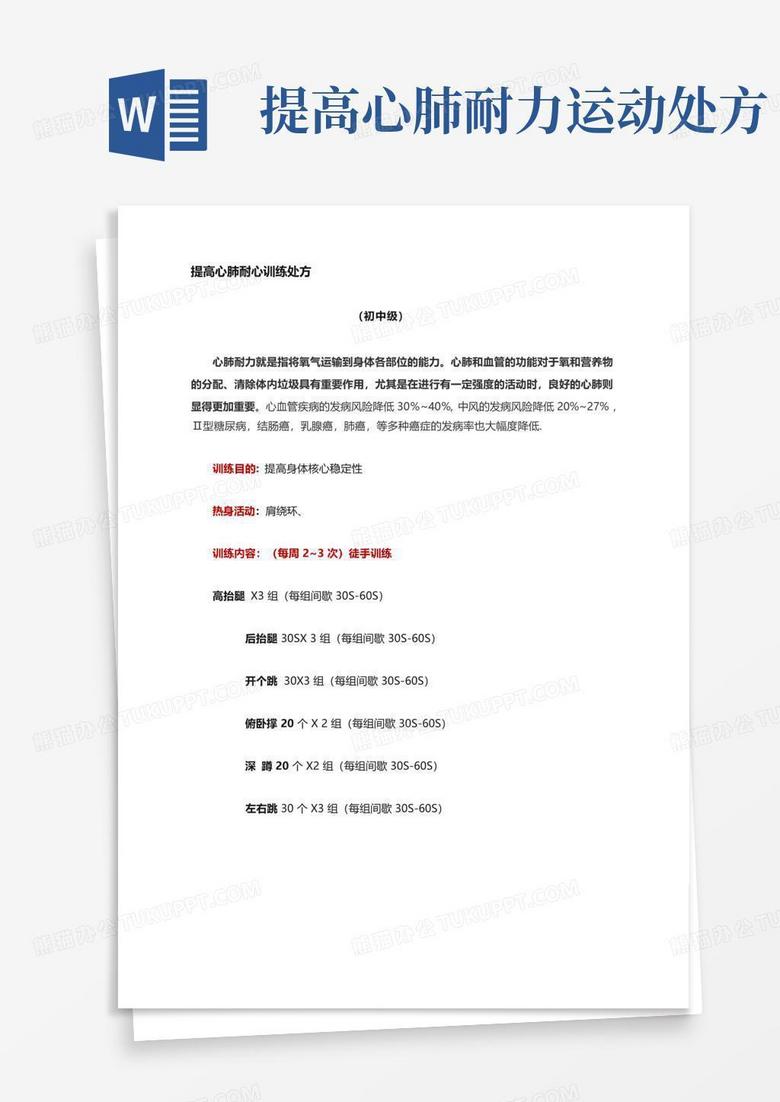 提高心肺耐力运动处方Word模板下载 编号lzgedyxb 熊猫办公