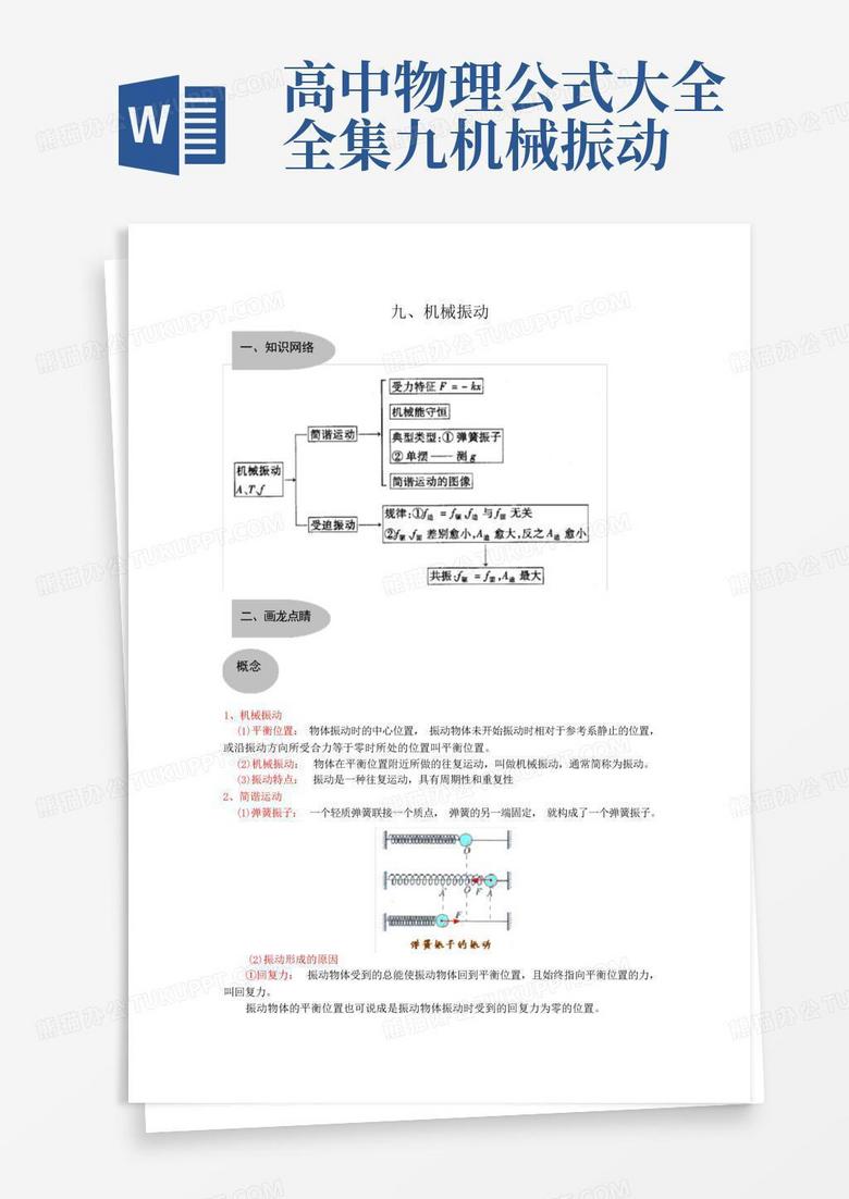 高中物理公式大全全集九机械振动Word模板下载 编号lbjmomrj 熊猫办公