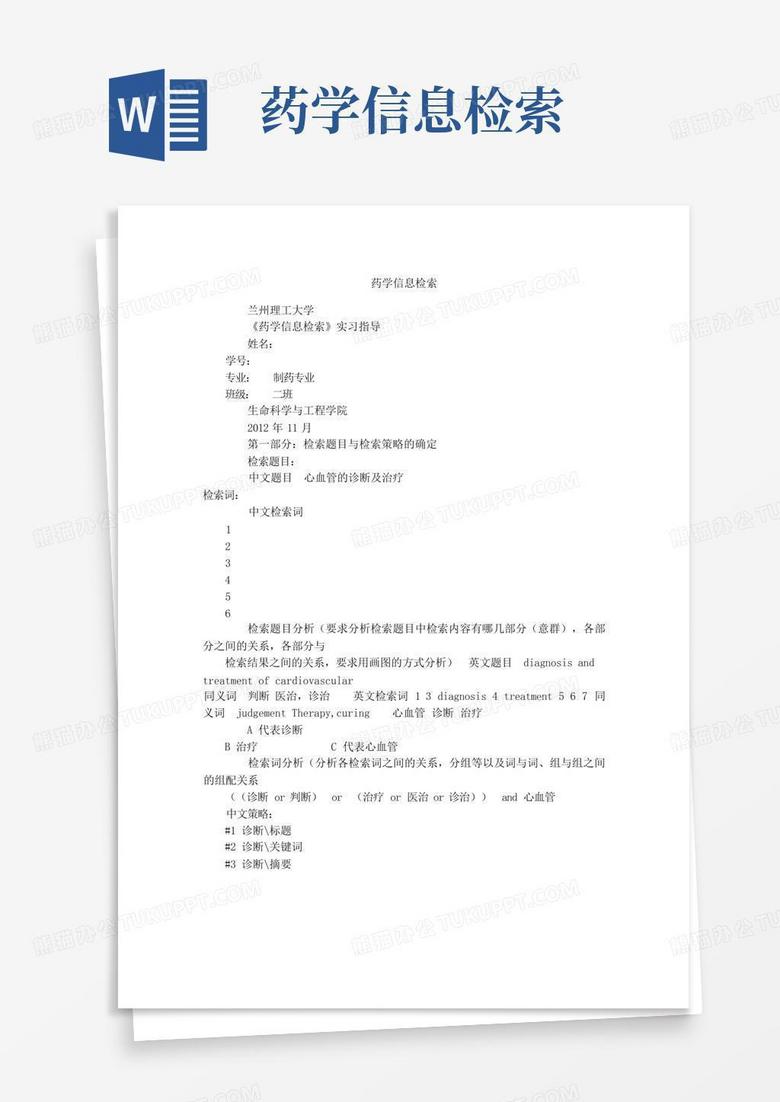 药学信息检索Word模板下载 编号ljarevky 熊猫办公