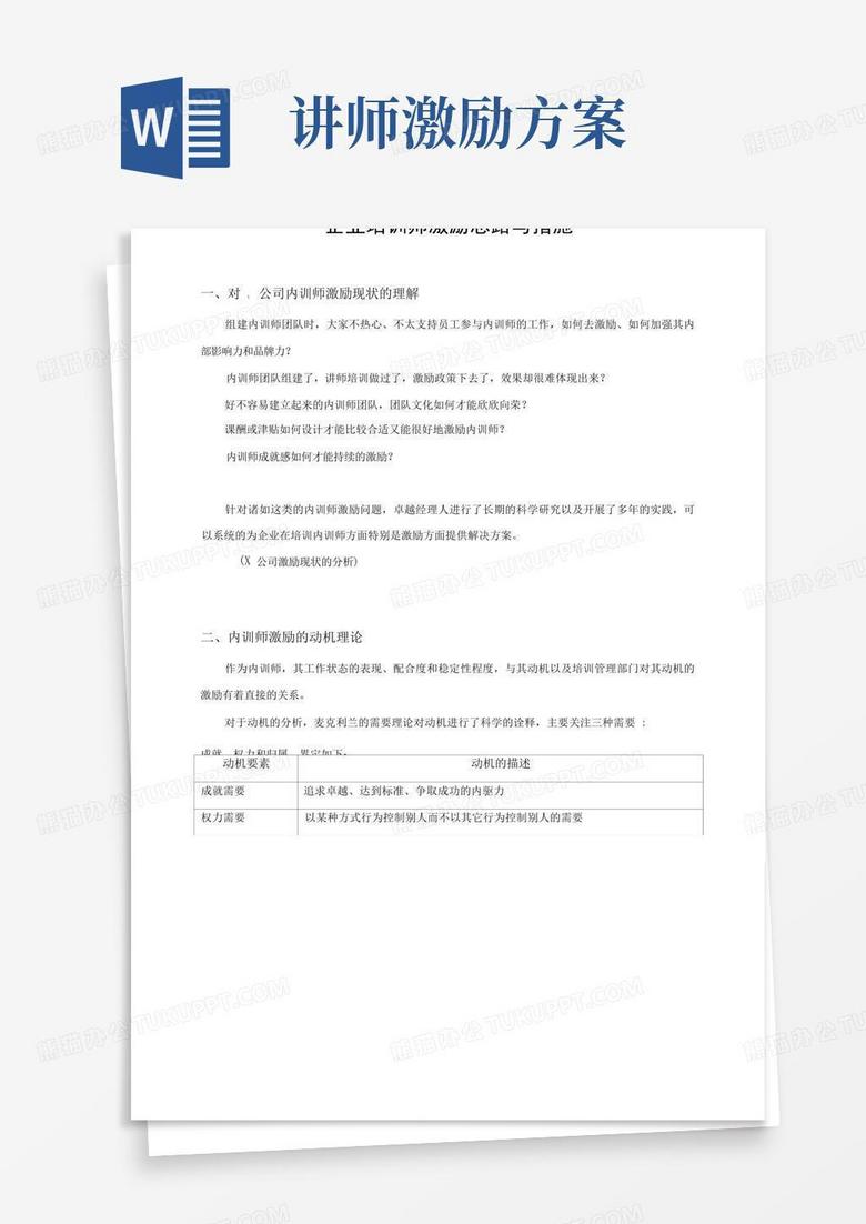 xx公司内部讲师激励方案Word模板下载 编号qnvrabbm 熊猫办公