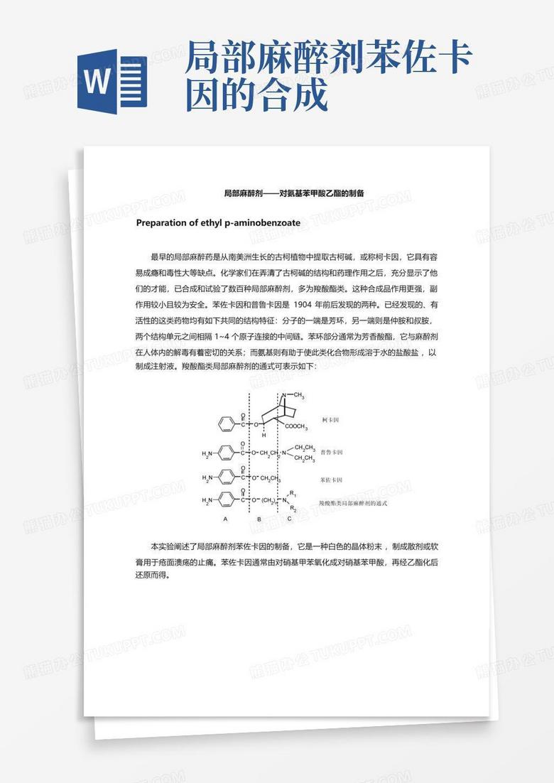 局部麻醉剂苯佐卡因的合成 Word模板下载 编号qnjapmmv 熊猫办公