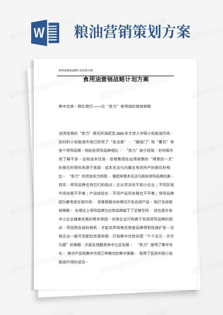 食用油营销战略计划方案Word模板下载 熊猫办公