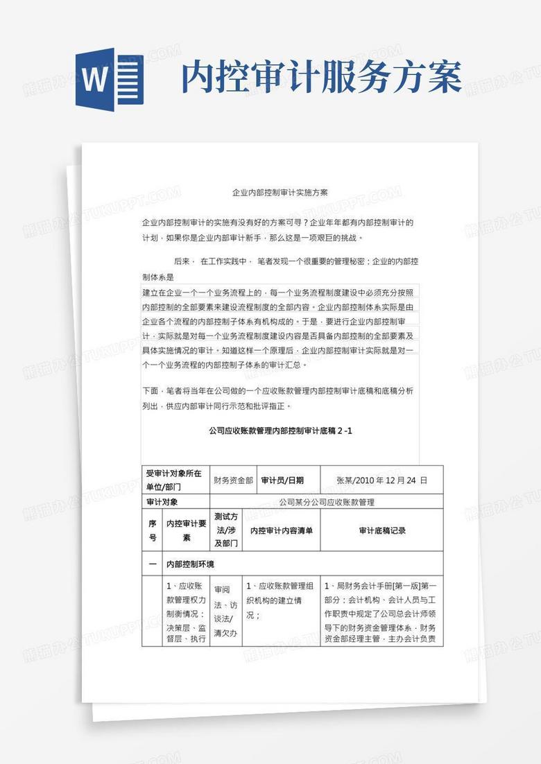 企业内部控制审计实施方案Word模板下载 编号lwbkmpwn 熊猫办公