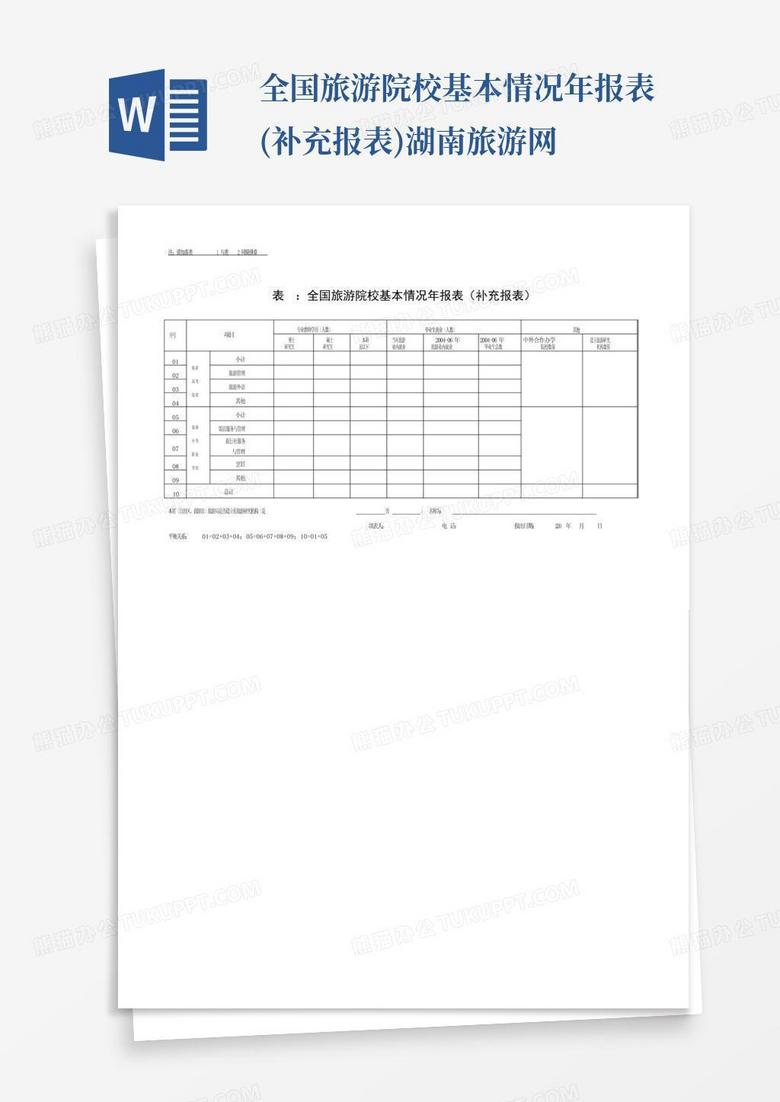 全国旅游院校基本情况年报表 补充报表 湖南旅游网Word模板下载 编号qxezgbep 熊猫办公