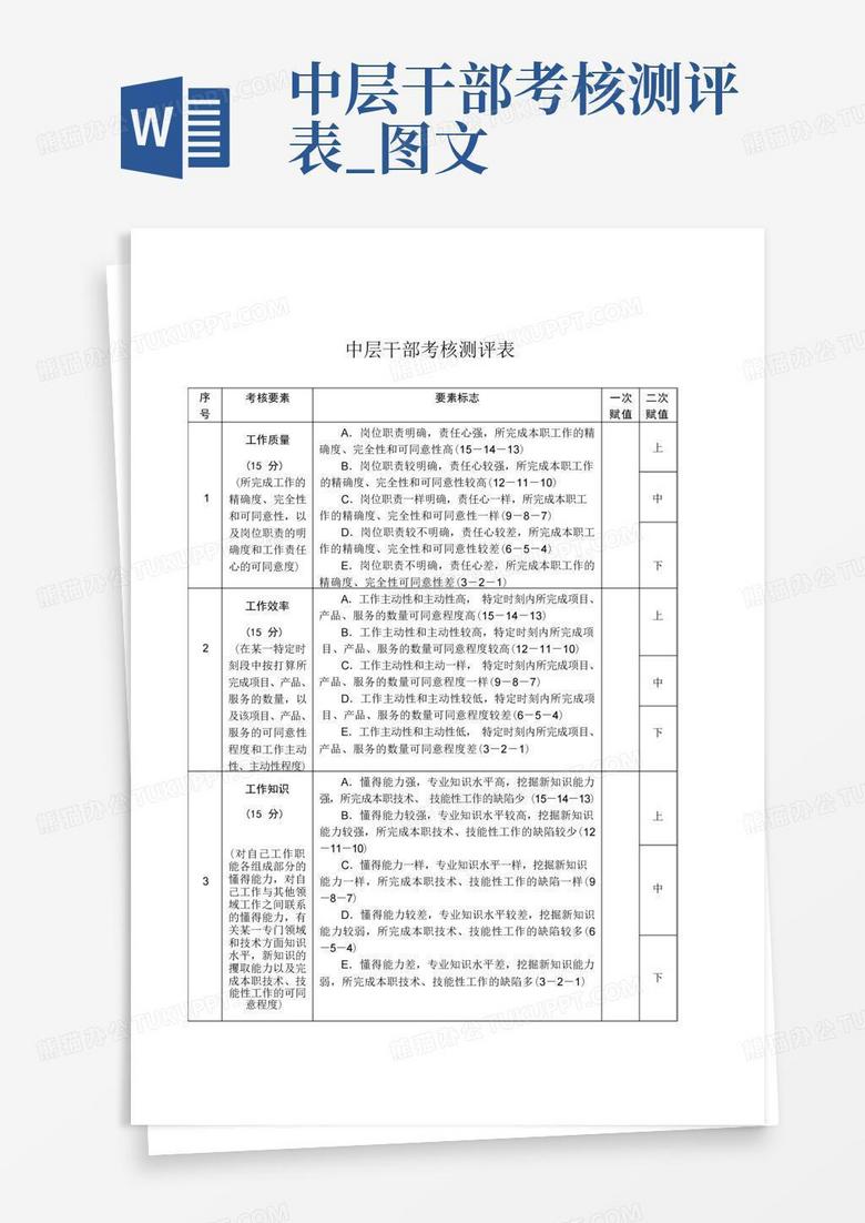 中层干部考核测评表 图文Word模板下载 编号lbokpadj 熊猫办公
