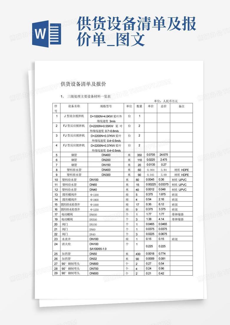 供货设备清单及报价单 图文Word模板下载 编号lkgbmpbx 熊猫办公