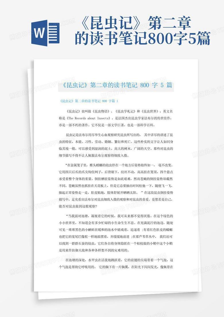 昆虫记第二章的读书笔记800字5篇Word模板下载 编号lmwaekoa 熊猫办公
