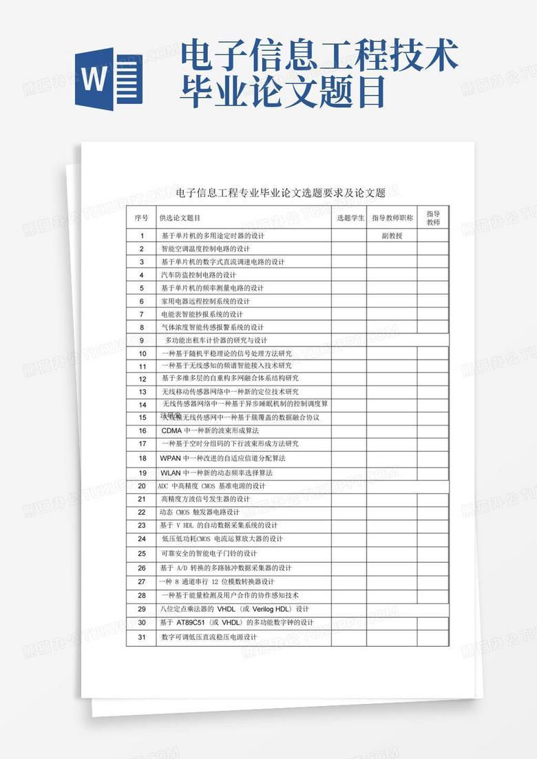 电子信息工程技术毕业论文题目Word模板下载 编号lmpkenrx 熊猫办公