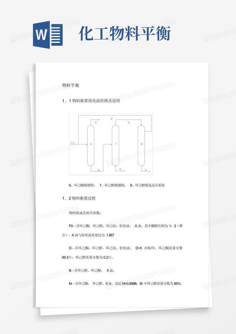 化工物料平衡Word模板下载 编号lnjgbbyn 熊猫办公