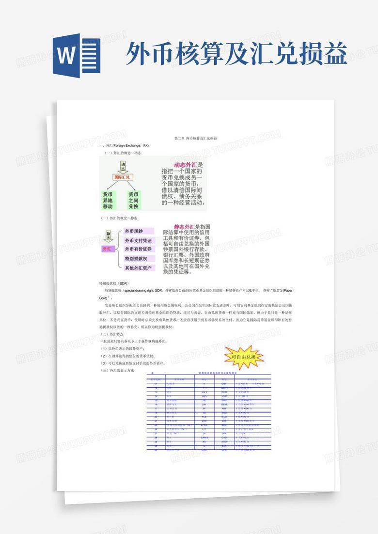 外币核算及汇兑损益Word模板下载 编号qjemorvd 熊猫办公