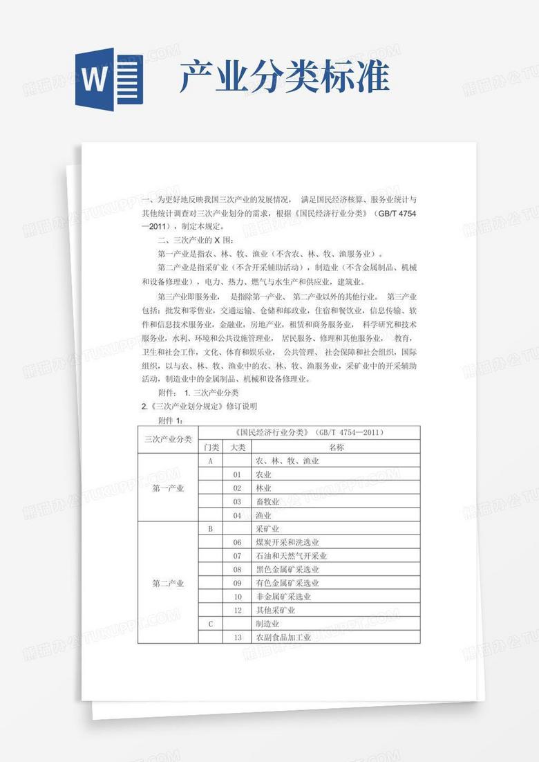 产业分类标准Word模板下载 编号qwrkgpwo 熊猫办公