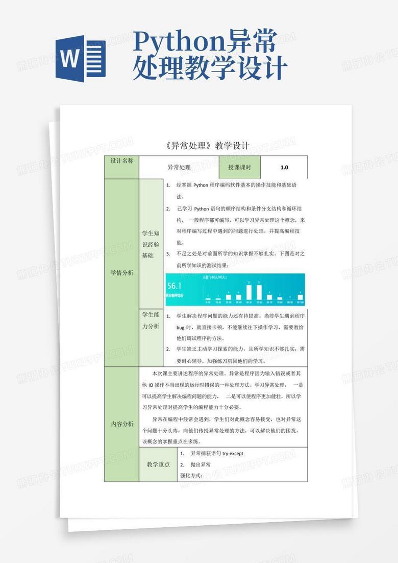 python 异常处理 教学设计Word模板下载 编号lgxpggnv 熊猫办公