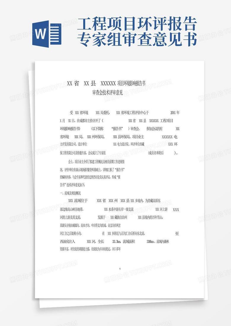工程项目环评报告专家组审查意见书Word模板下载 编号qmwkykkr 熊猫办公