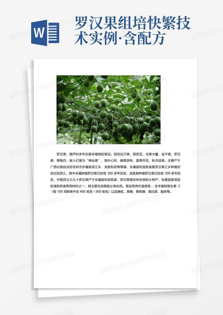 罗汉果组培快繁技术实例含配方Word模板下载 编号lwrdgven 熊猫办公