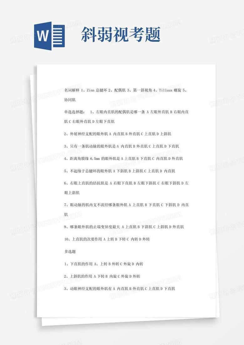 斜弱视考题Word模板下载 编号lamdgxog 熊猫办公
