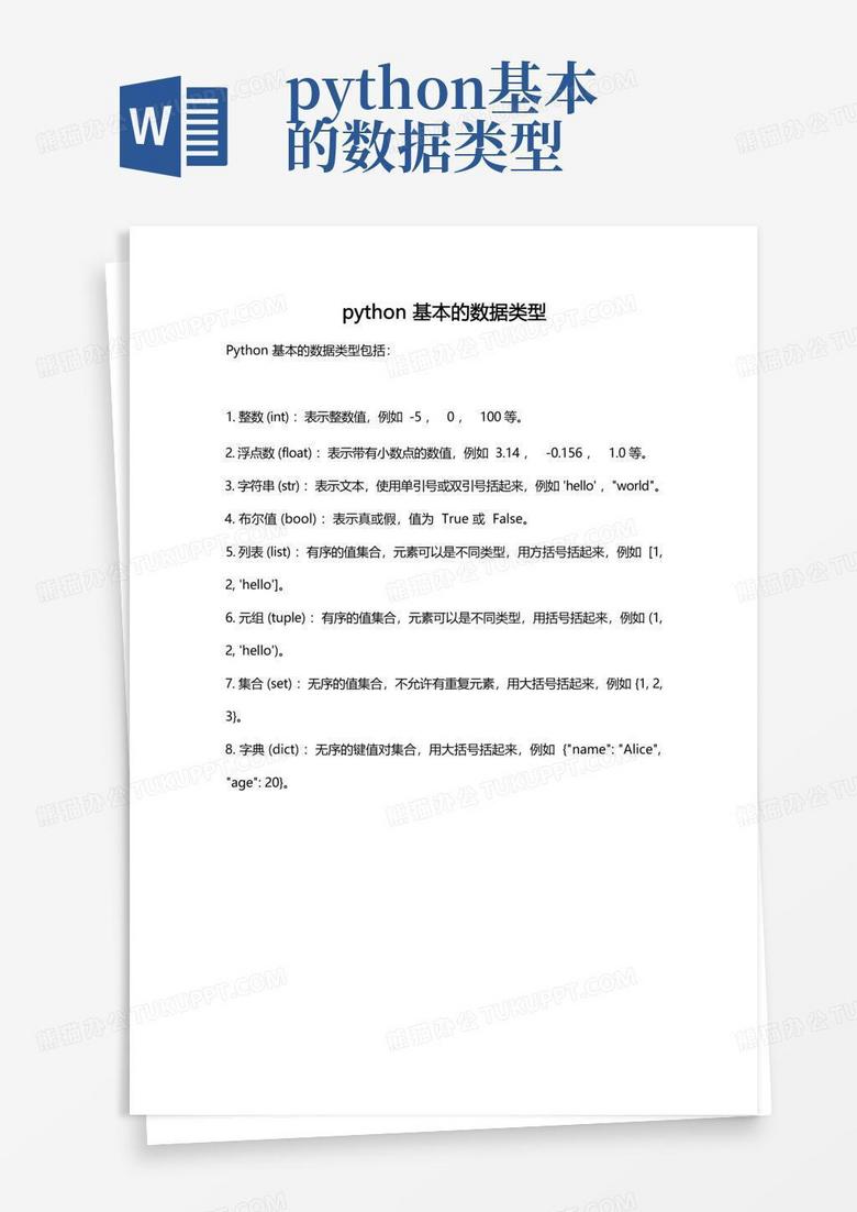python基本的数据类型Word模板下载 编号lbmkezyy 熊猫办公