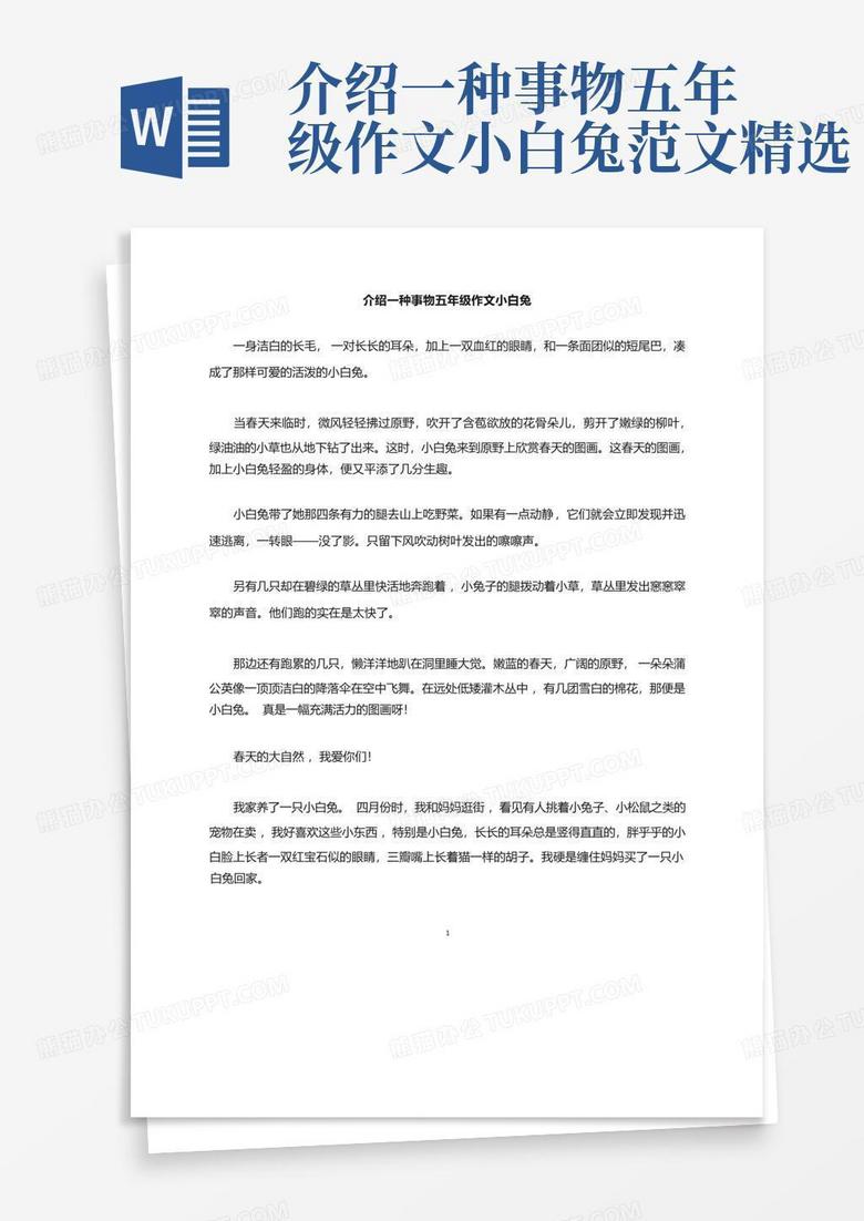 介绍一种事物五年级作文小白兔范文精选Word模板下载 编号lwrxawpn 熊猫办公