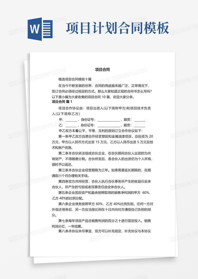 精选项目合同十篇Word模板下载 熊猫办公