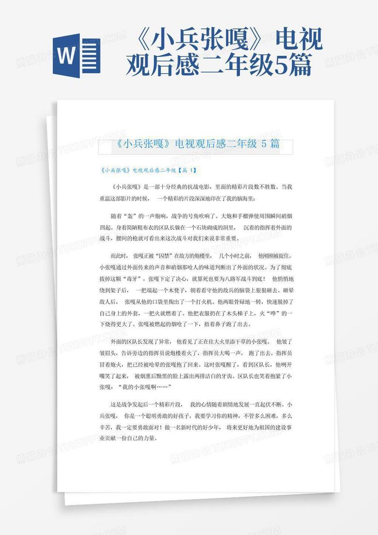 小兵张嘎电视观后感二年级5篇Word模板下载 编号qajpawwm 熊猫办公