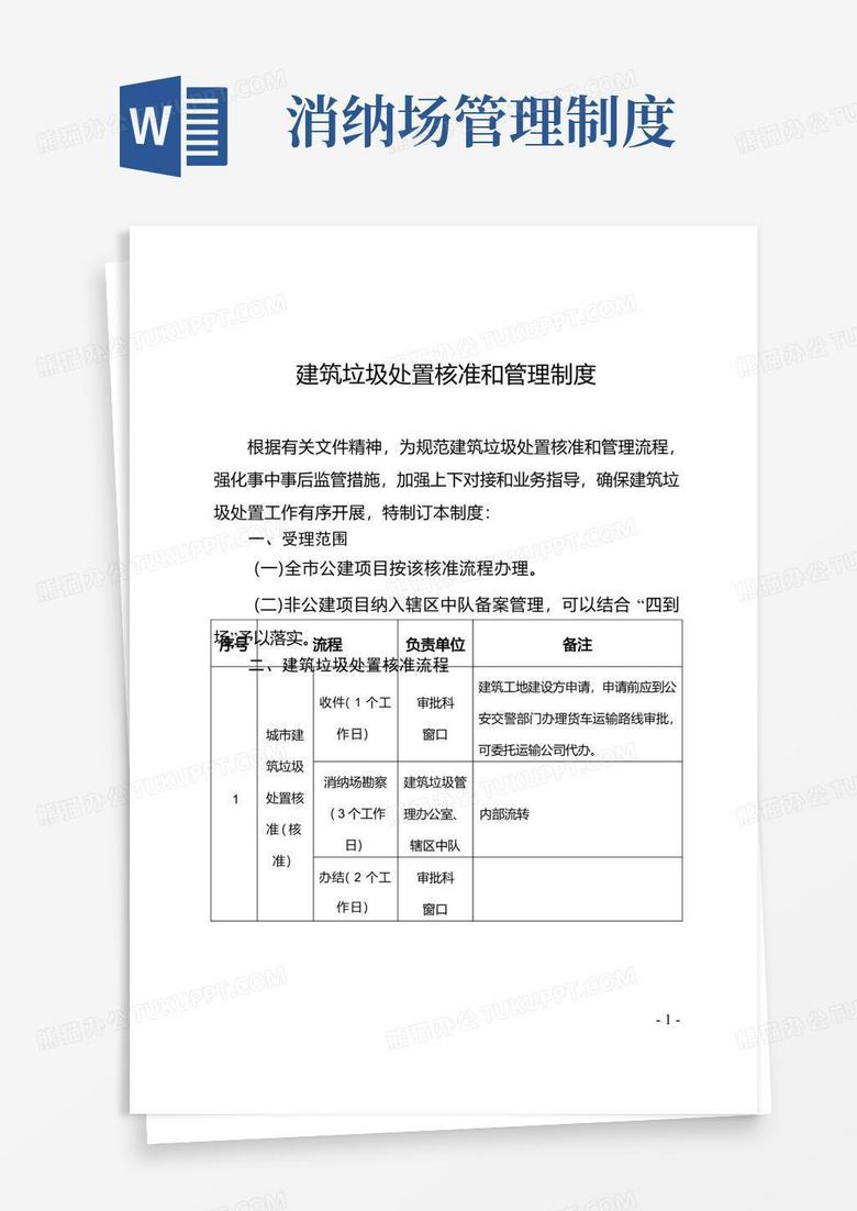 建筑垃圾处置核准和管理制度Word模板下载 编号qzbwwmpn 熊猫办公