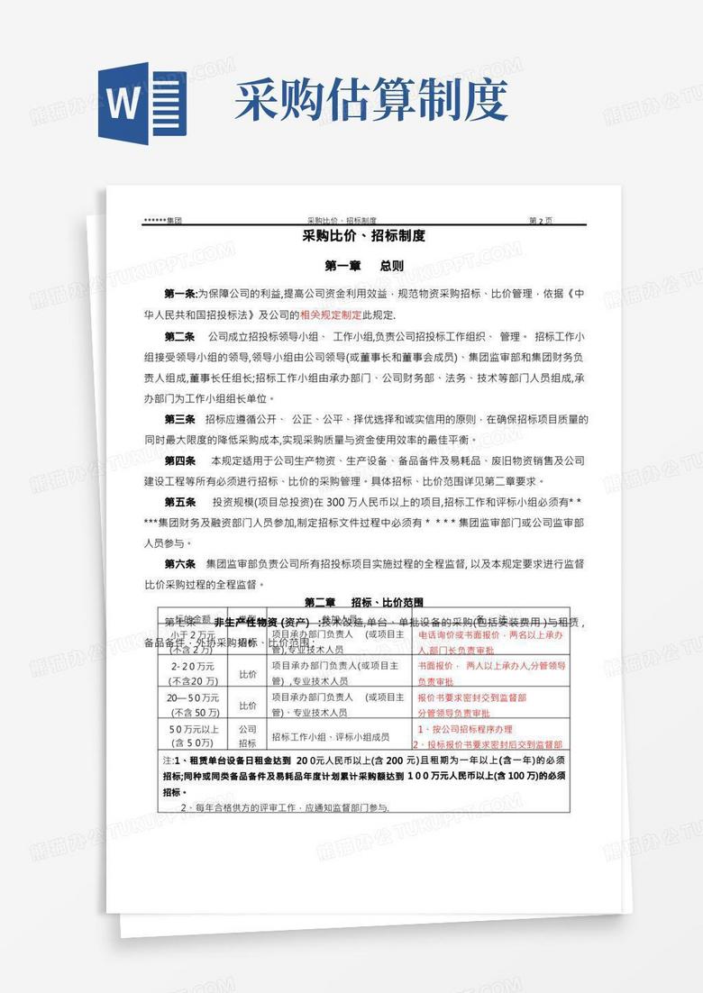 采购招标比价管理制度Word模板下载 熊猫办公